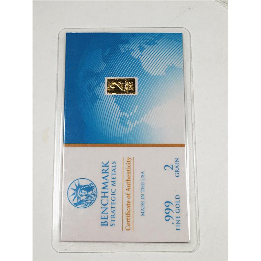 2 grains .999 Fine gold Bar*Benchmark Strategic Metals*Unopened Card ...