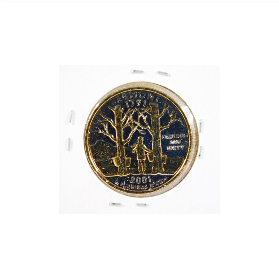 2001-D Vermont Commemorative Quarter Layered in Silver and Highlighted ...