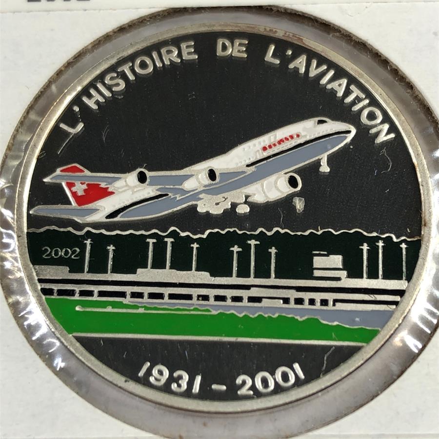 2002 Chad Colorized Silver 1000 Francs Aviation Commemorative*Boeing ...