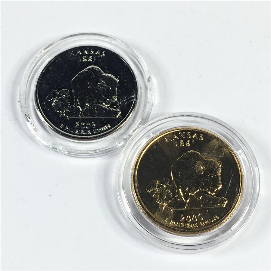 2005-P and 2005-D Kansas State Commemorative Quarters*P is 24K Gold ...