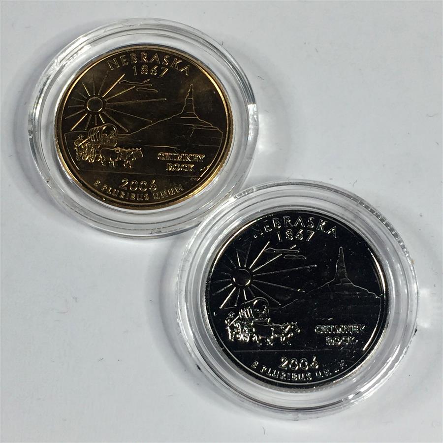 2006-P & D Nebraska States Commemorative Quarters*P is 24K Gold Layered ...