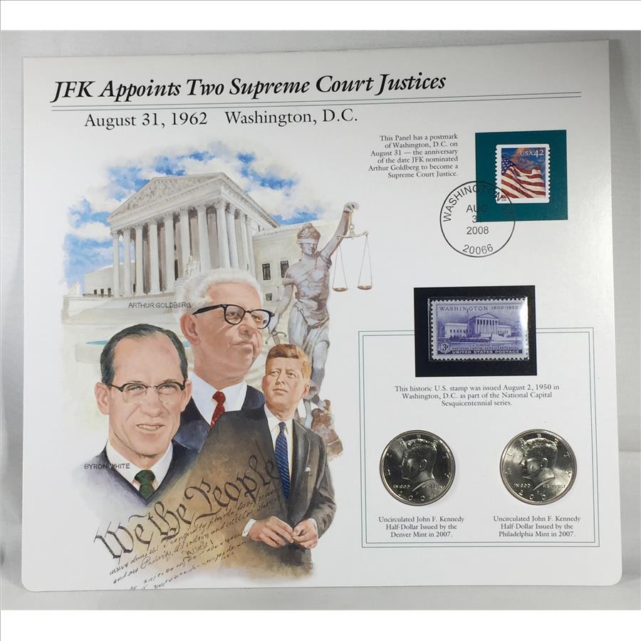 2007-P & D Kennedy Half Dollars and 2 Stamps on 9" x 10" Commemorative ...
