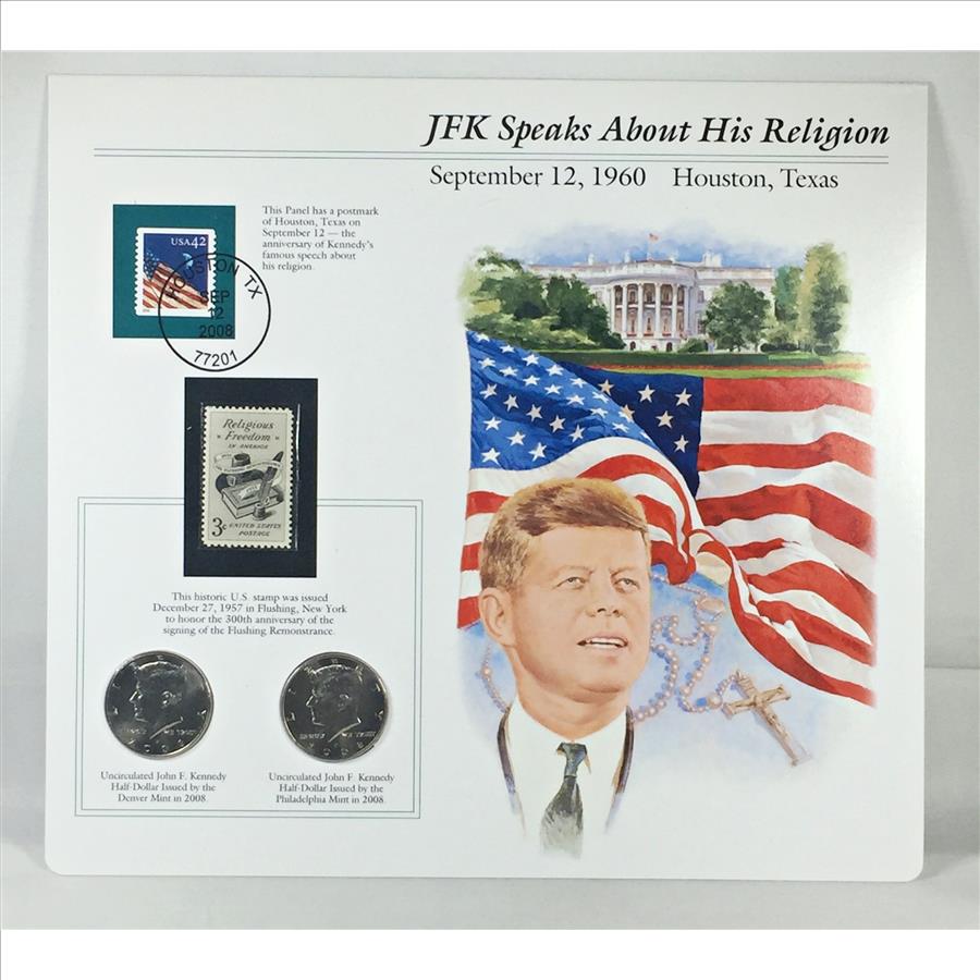 2008-P & D Kennedy Half Dollars and 2 Stamps on 9" x 10" Commemorative ...