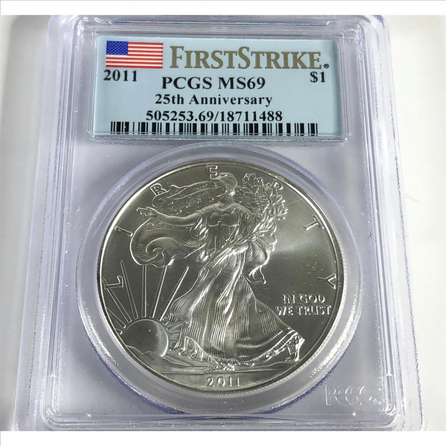 2011 American Silver Eagle*First Strike*25th Anniversary*Graded MS69 by PCGS*1oz .999 Fine ...