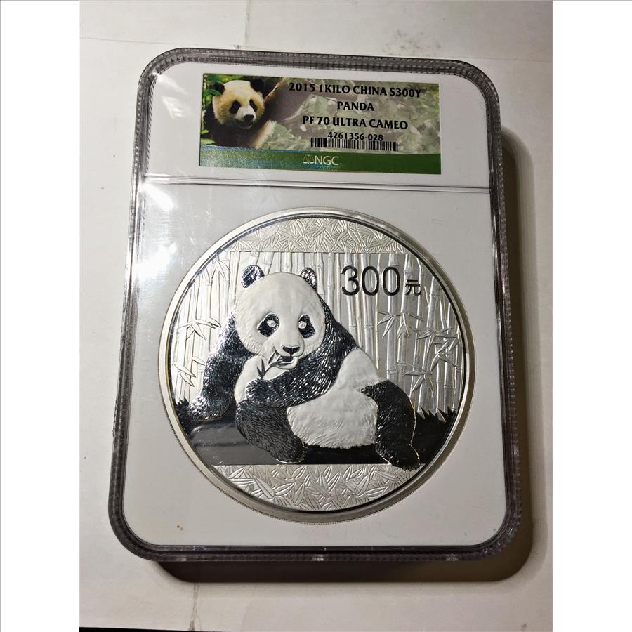 2015 China Proof Silver 300 Yen Panda*1 Kilo .999 Fine Silver*Graded ...