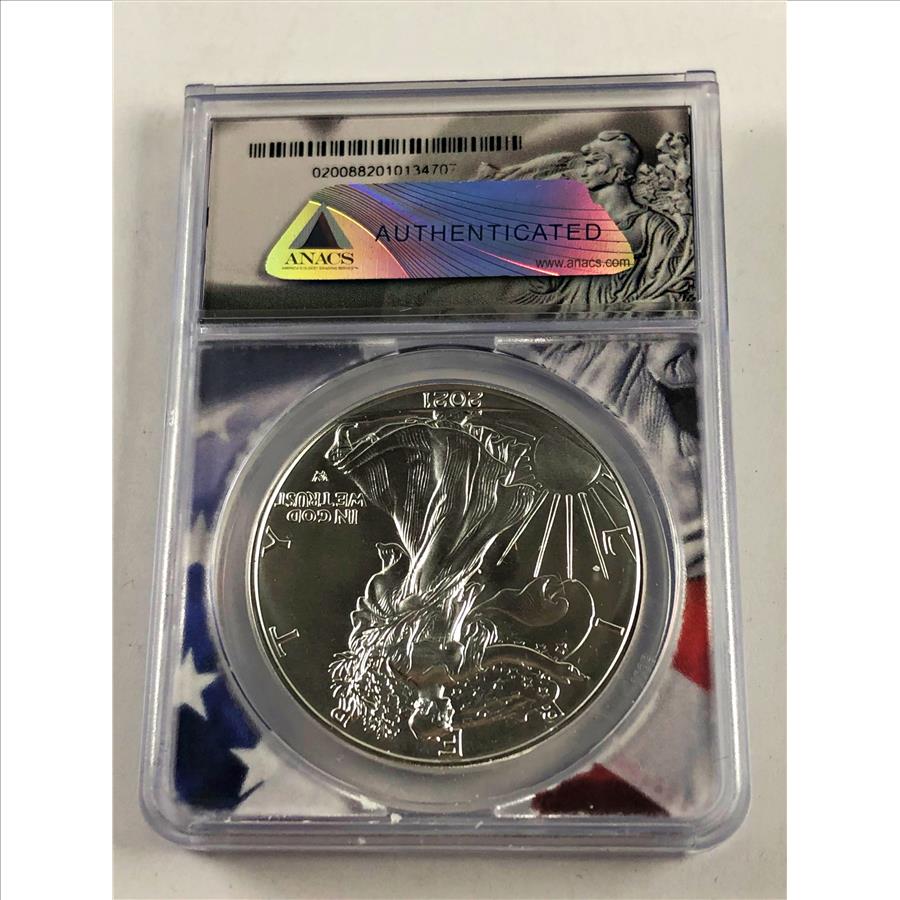 2021 American Silver Eagle Type II*First Strike Coin*Graded MS70 by ANACS*1oz .999 Fine Silver ...