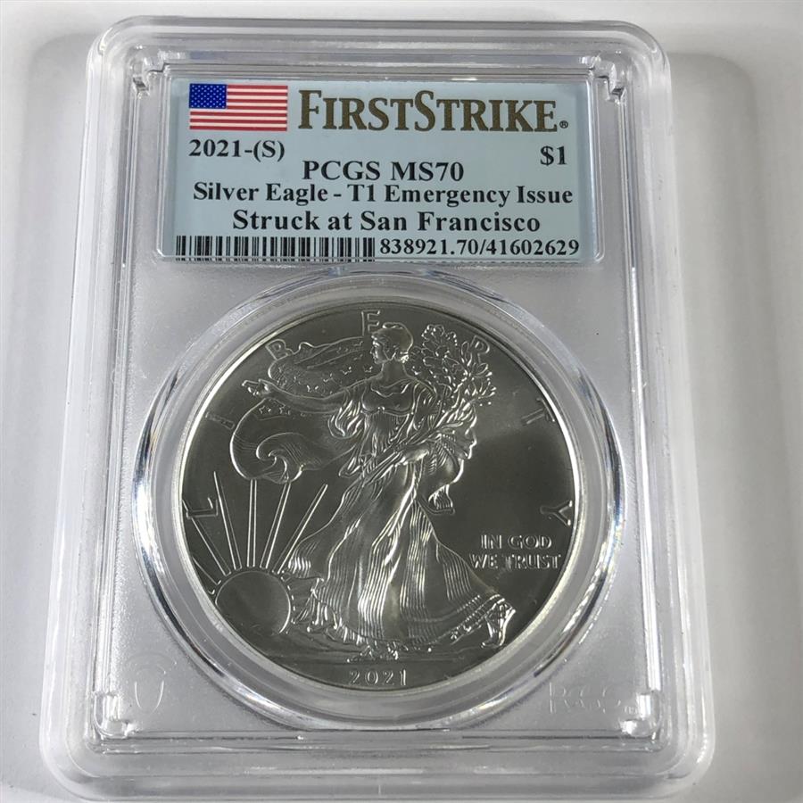 2021-(S) American Silver Eagle Type 1*Emergency Issue*First Strike*Graded MS70 by PCGS*1oz .999 ...