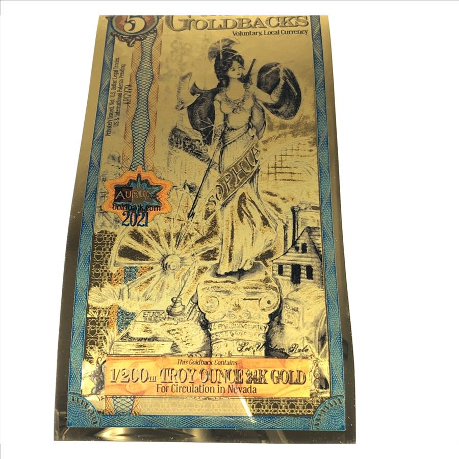 5 Nevada Goldbacks*1/200th Troy Ounces of 24K Gold*For Circulation in ...