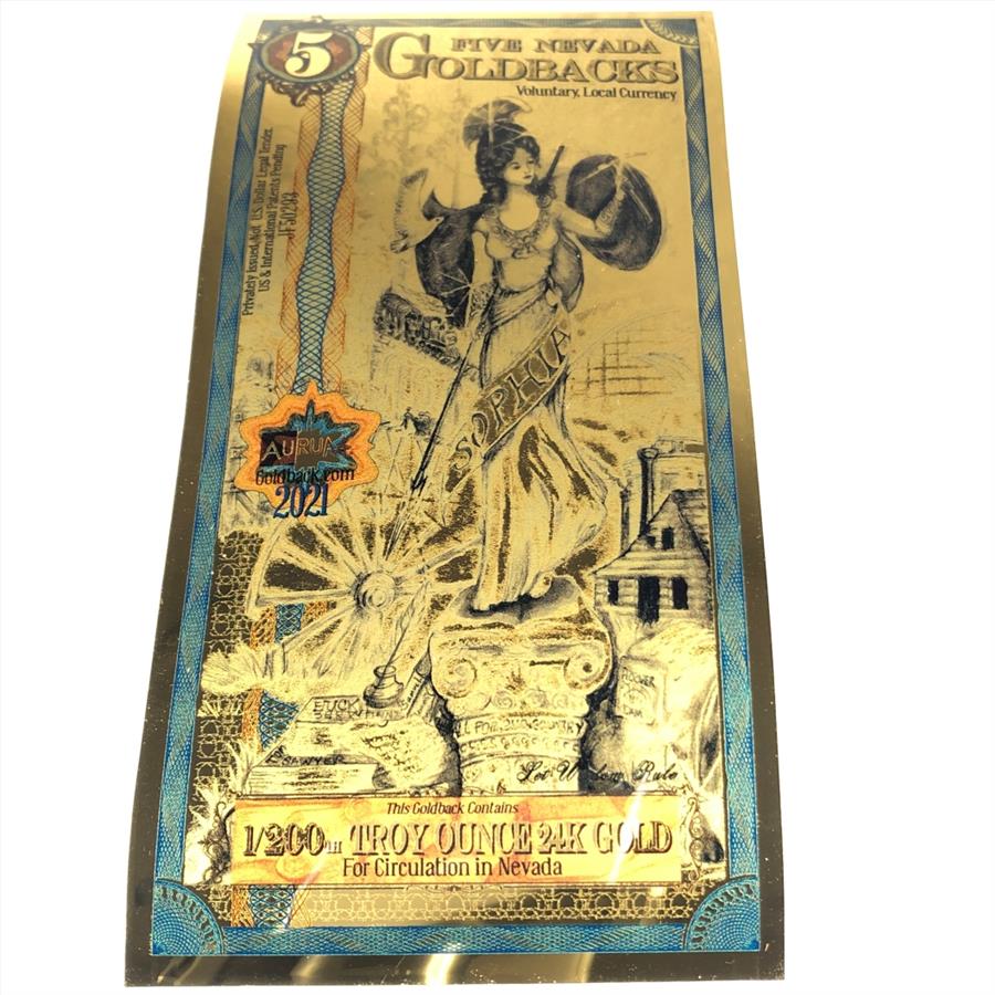 5 Nevada Goldbacks*1/200th Troy Ounces of 24K Gold*For Circulation in ...