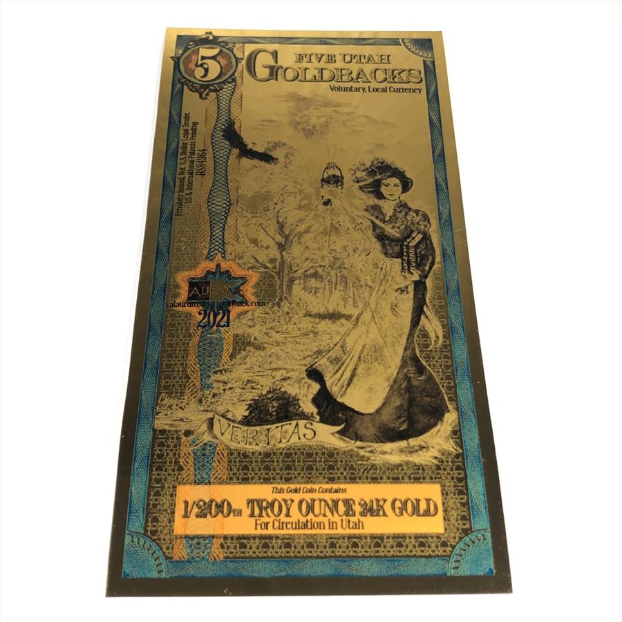 5 Utah Goldbacks*1/200th Troy Ounces of 24K Gold*For Circulation in ...