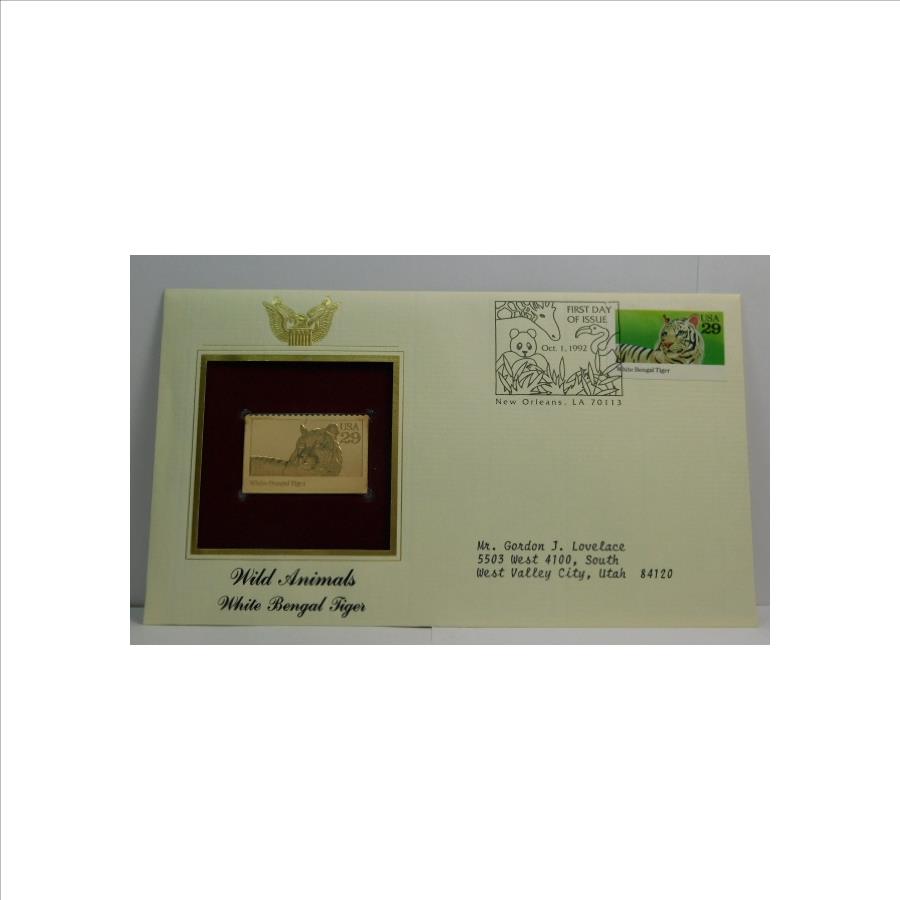 22K Gold Gleaming Surface Proof Replica Stamp - Wild Animals - White ...