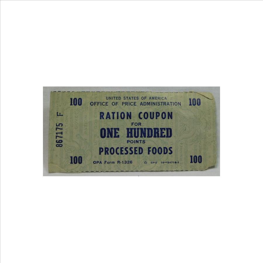 Vintage WWII Ration Coupon - One Hundred Points - Processed Foods ...