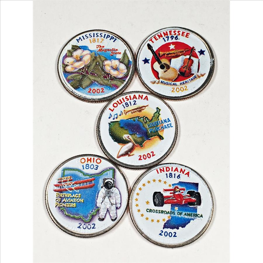 All Five 2002 Colorized Commemorative State Quarters*Tenn., Miss ...