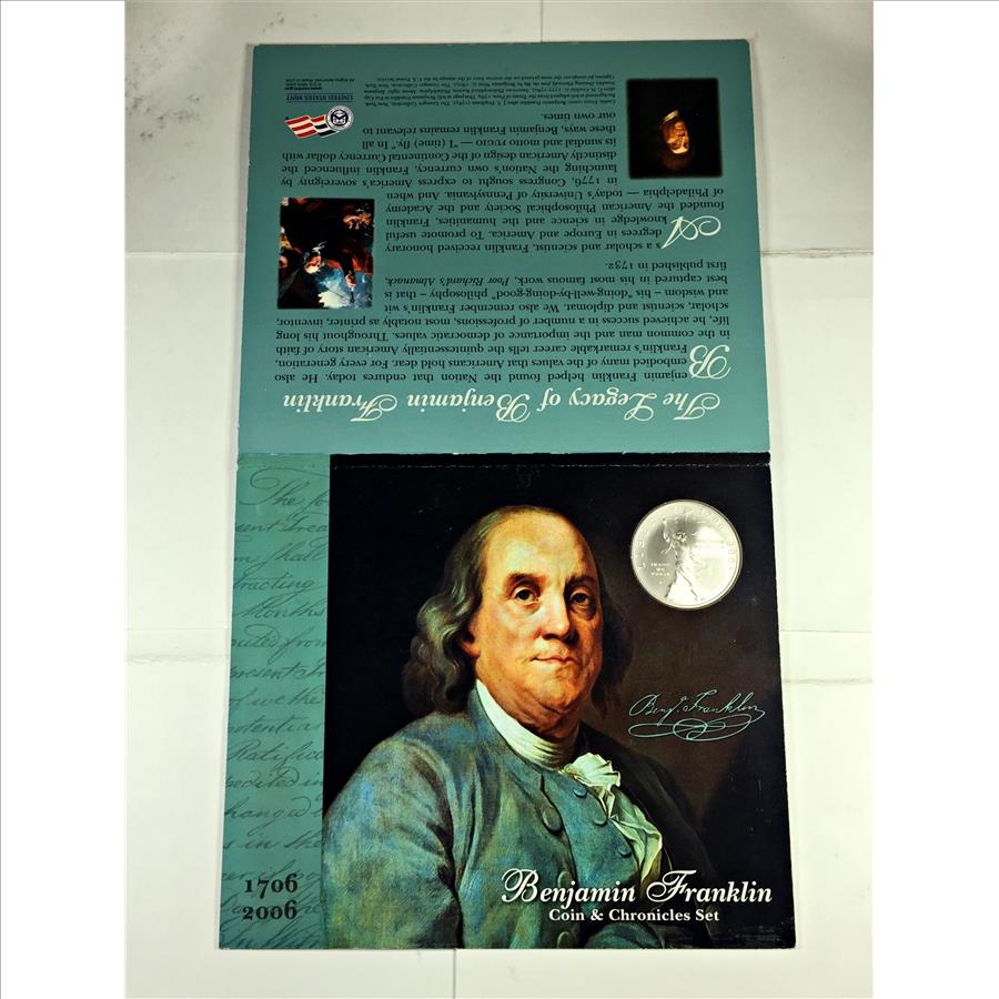 Benjamin Franklin Coins & Chronicles Set*2006-P Silver $1, Four Stamps ...