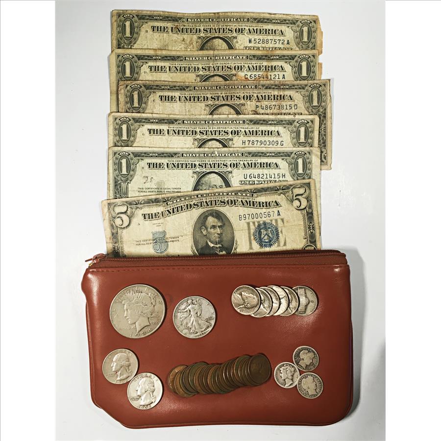 Change Bag*Includes $5 & $1 Silver Certificates and Lots of Silver ...