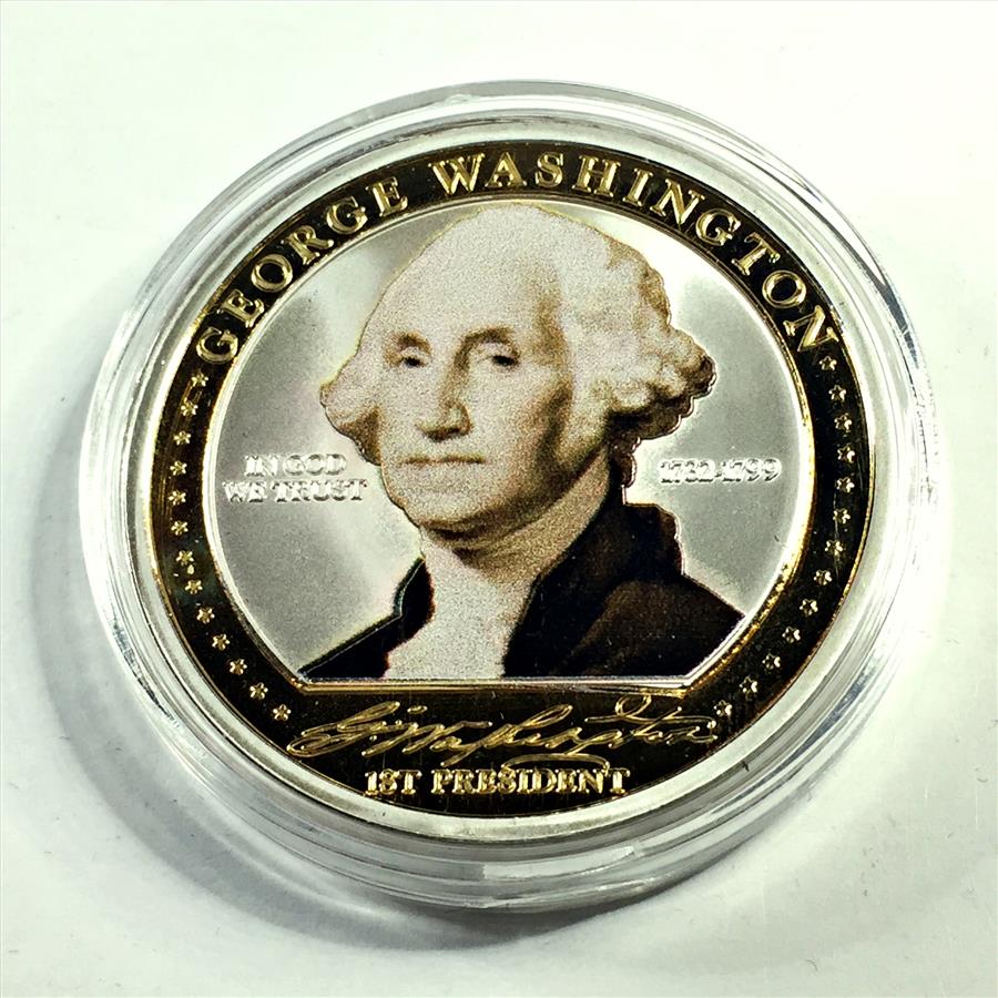 Colorized 24K Gold Layered George Washington 2" Diameter Commemorative ...