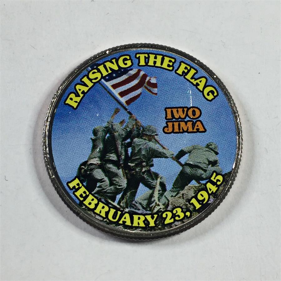 Colorized Kennedy Half Dollar Commemorating the Raising the Flag at Iwo ...