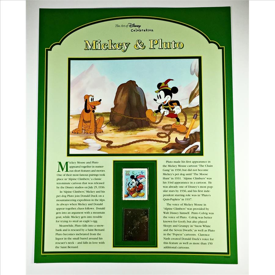 Disney Celebration*22K Gold Foil Stamp of Mickey/Pluto + Original 37c ...
