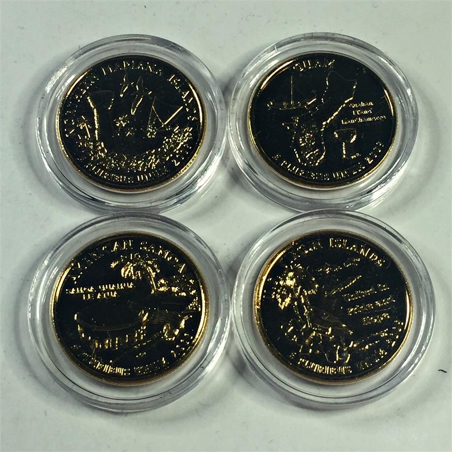 Four 24K Gold Layered Commemorative Quarters*S. Mariana Islands, Guam ...