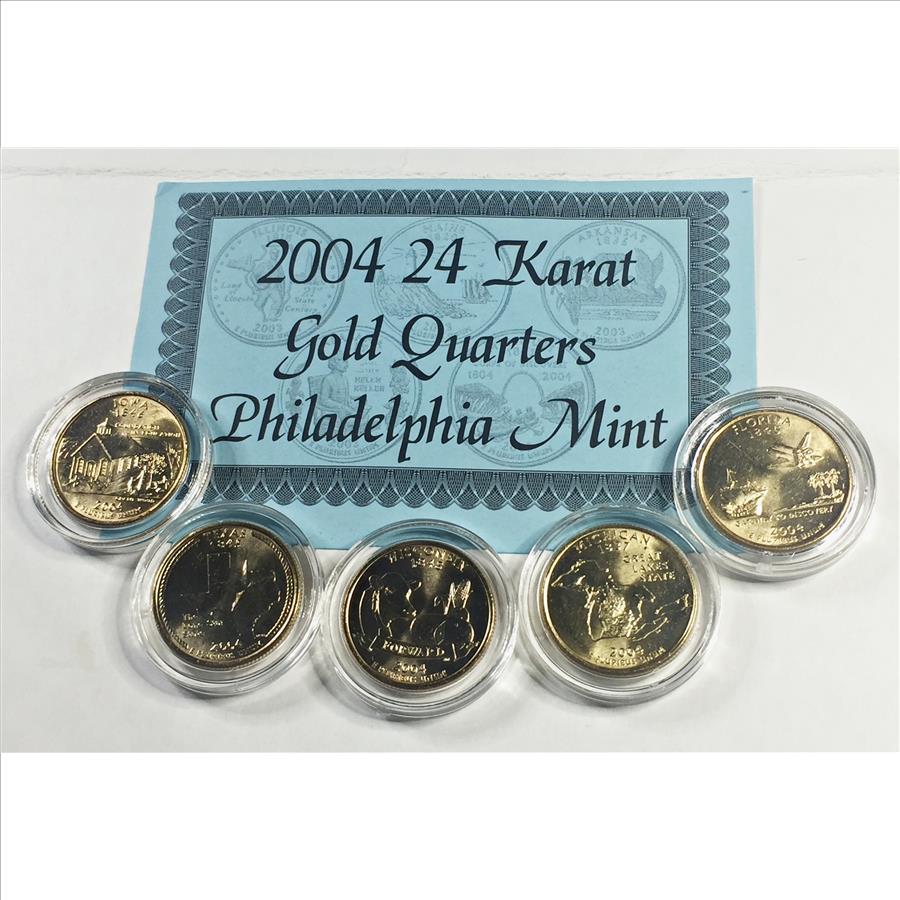Full Five Coin Set of 2004-P 24K Gold Layered Commemorative State ...