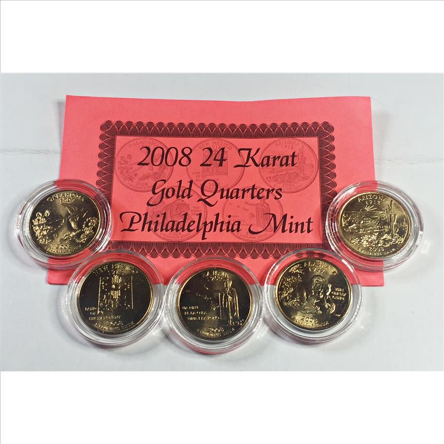 Full Five Coin Set of 2008-P 24K Gold Layered Commemorative State ...