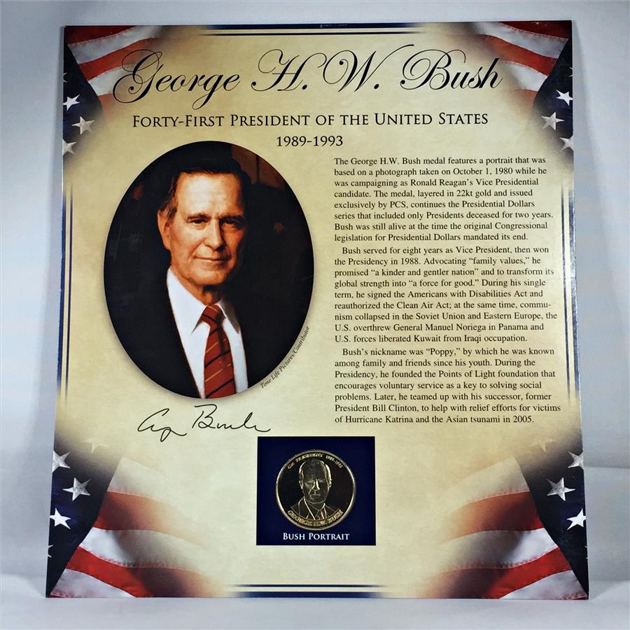 George H. W. Bush Presidential Medal*22K Gold Layered*1.5" Diameter*9 ...