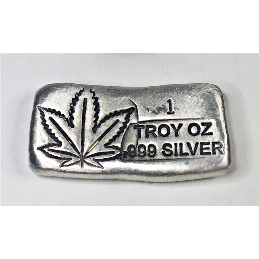 Hand-poured One Troy Ounce .999 Silver Bar*Marijuana Leaf | Property Room