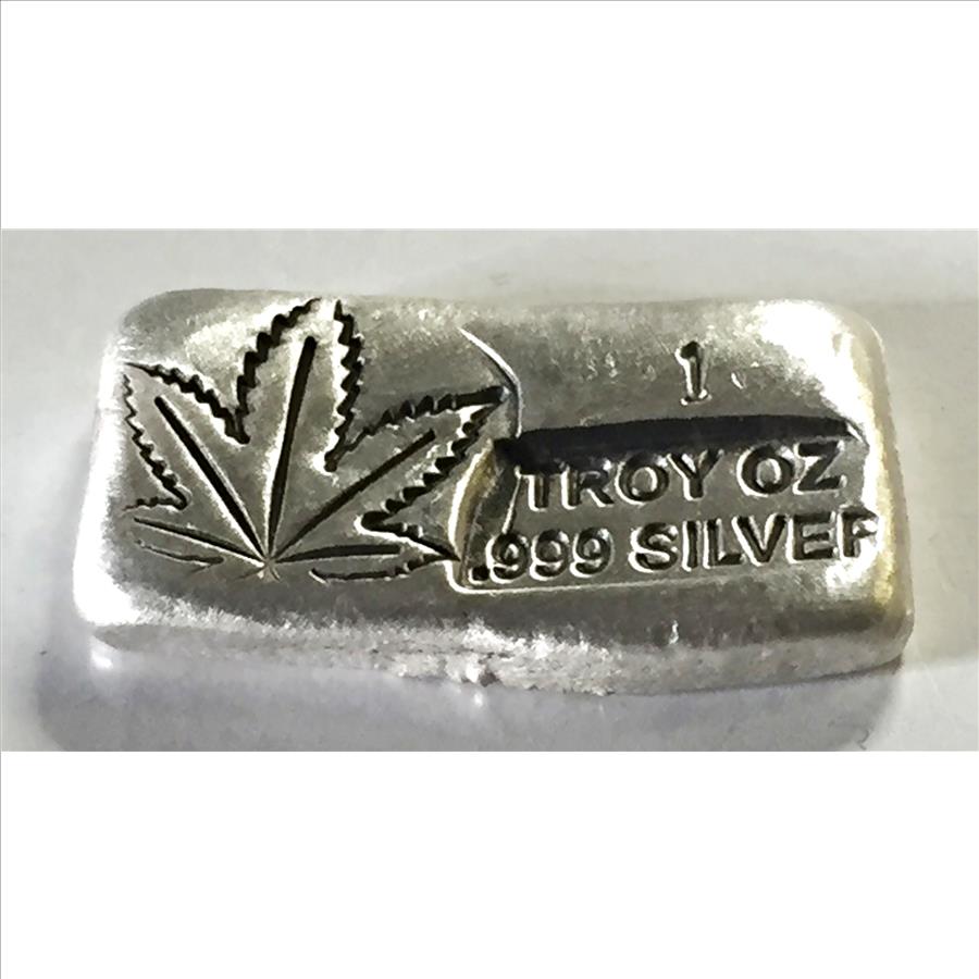 Hand-poured One Troy Ounce .999 Silver Bar*Marijuana Leaf | Property Room
