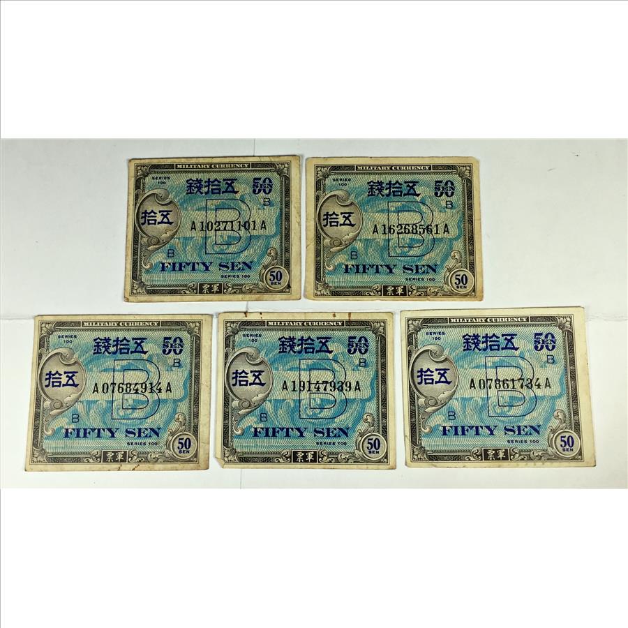 Lot of Five Series 100 Japanese Fifty Sen Military Currency*Circulated ...