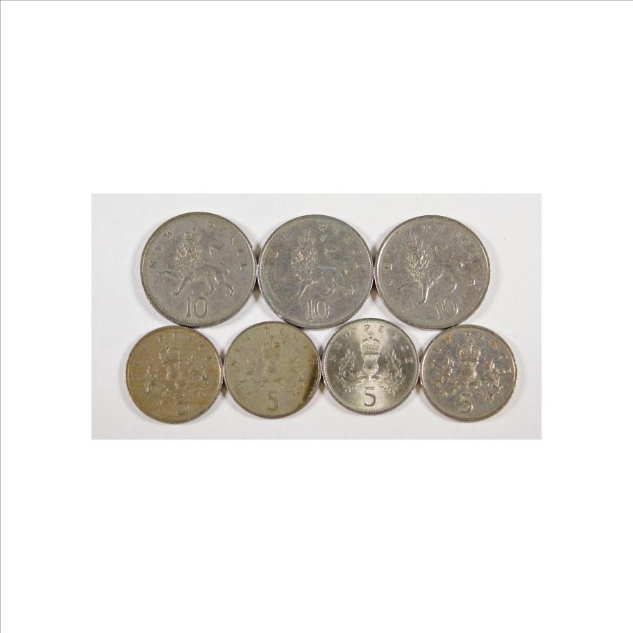 Lot of Seven Great Britain Coins*Three Ten New Pence and Four Five New ...