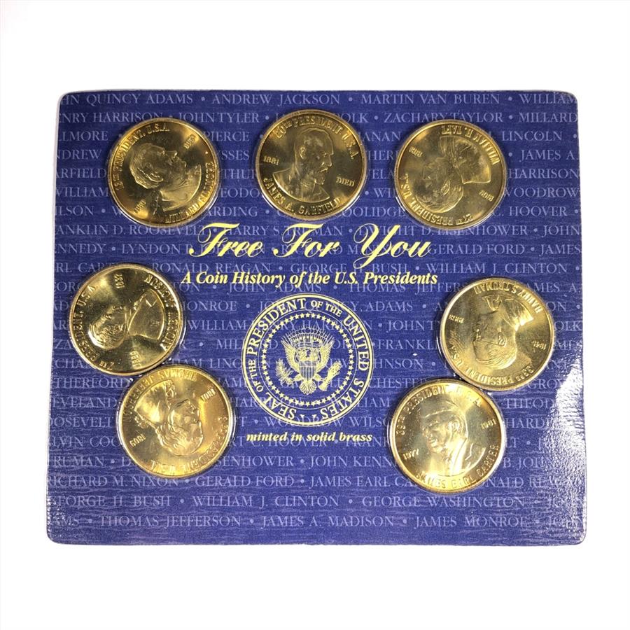 Lot of Seven Presidential Brass Coins: Jefferson, Jackson, Fillmore ...