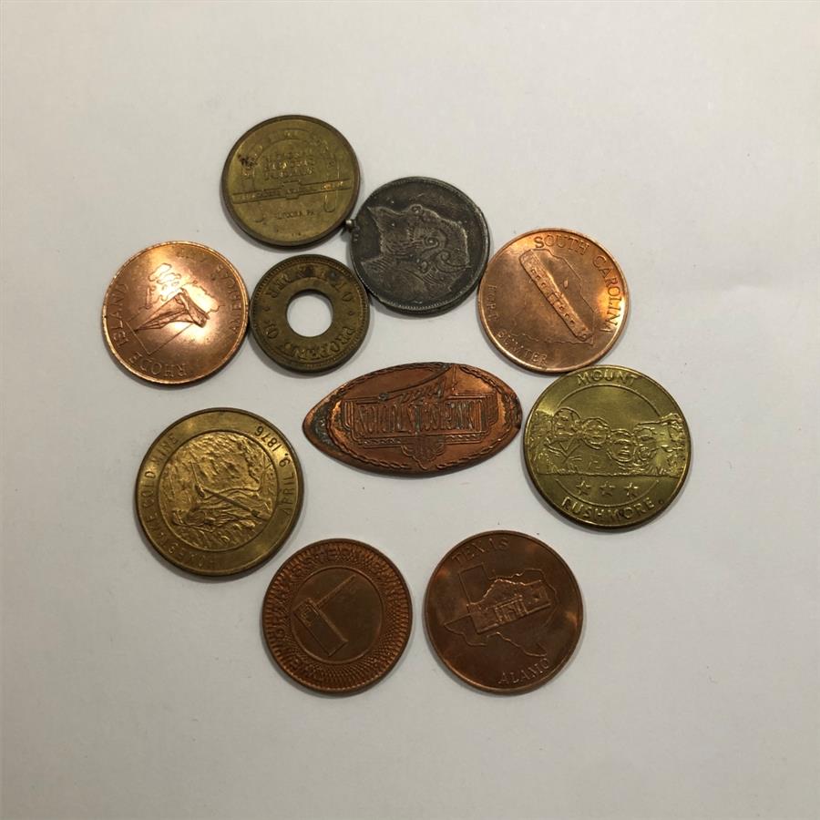Lot of Ten Medallions/Tokens: Commemorative State Medallion, Tax Token ...