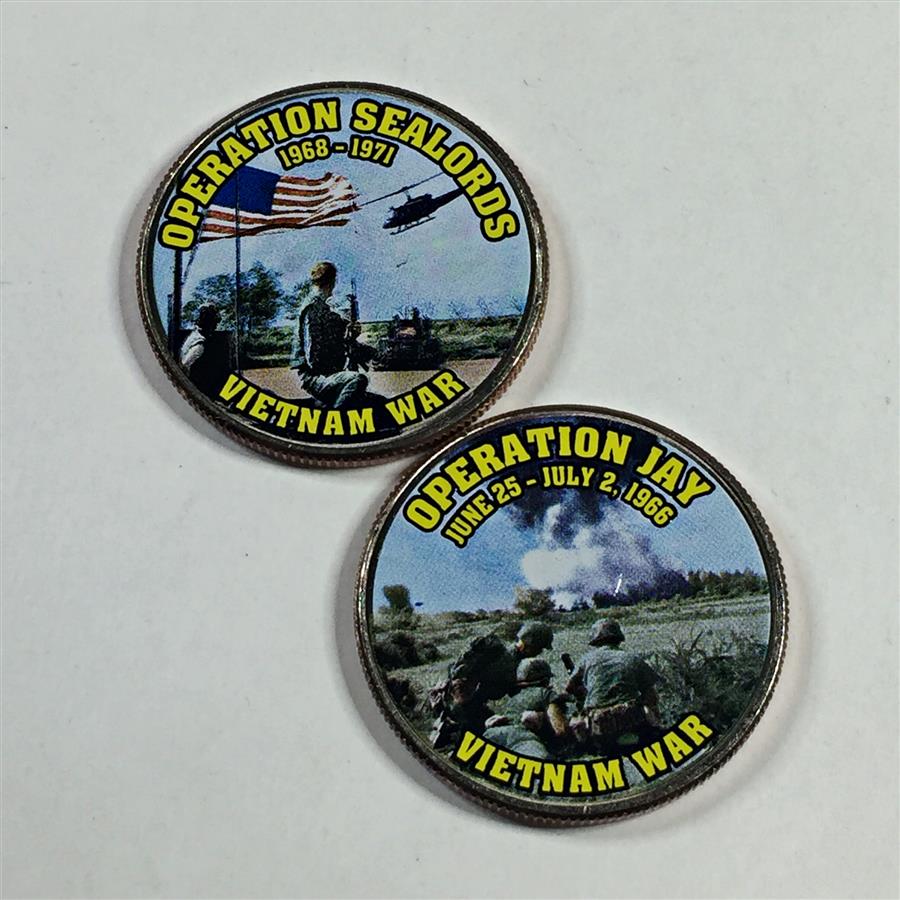 Lot of Two Colorized Kennedy Half Dollars Commemorating the Vietnam War ...