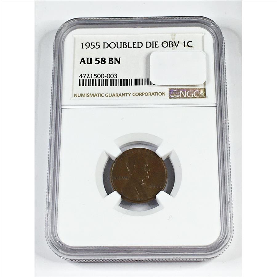 MINT ERROR*1955 Lincoln Head Wheat Cent*DOUBLED DIE OBV*Graded AU58 BN by NGC | Property Room