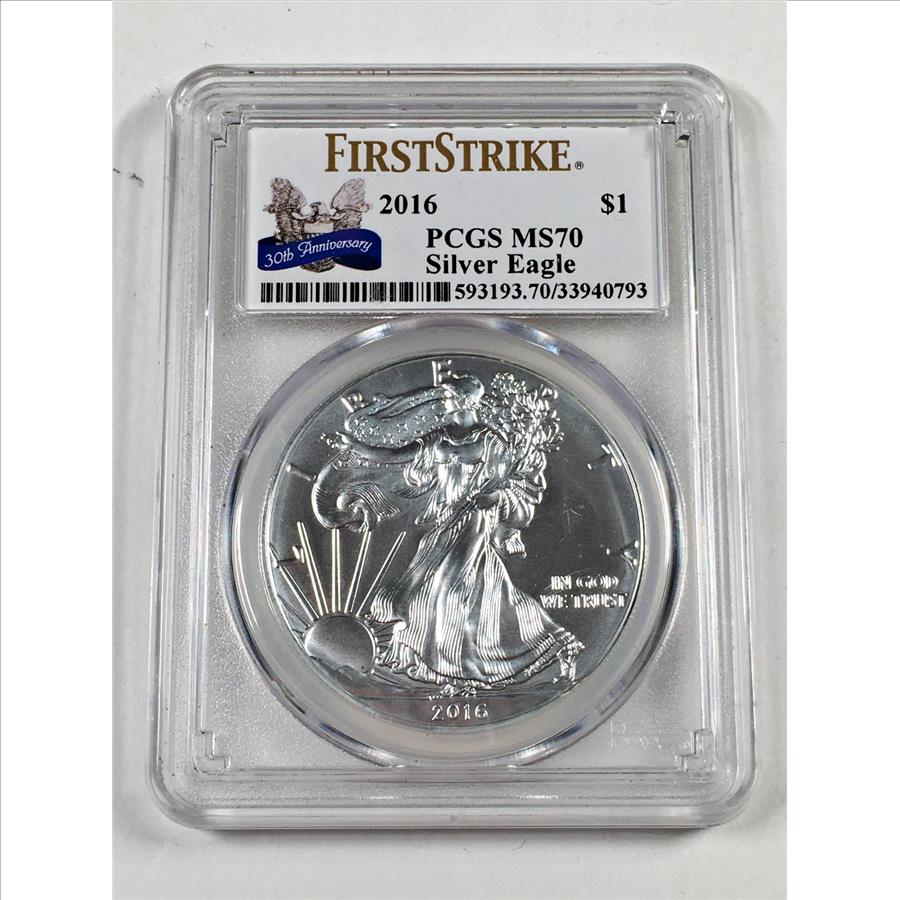 MS70 First Strike 2016 $1 American Silver Eagle - 30th Anniversary Graded by PCGS | Property Room