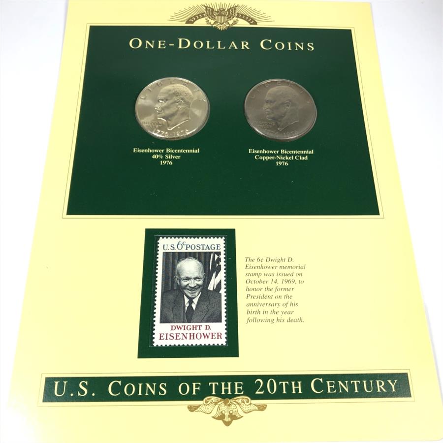 One Dollar Coins Plus 1969 Commemorative Stamp*Two Eisenhower US ...