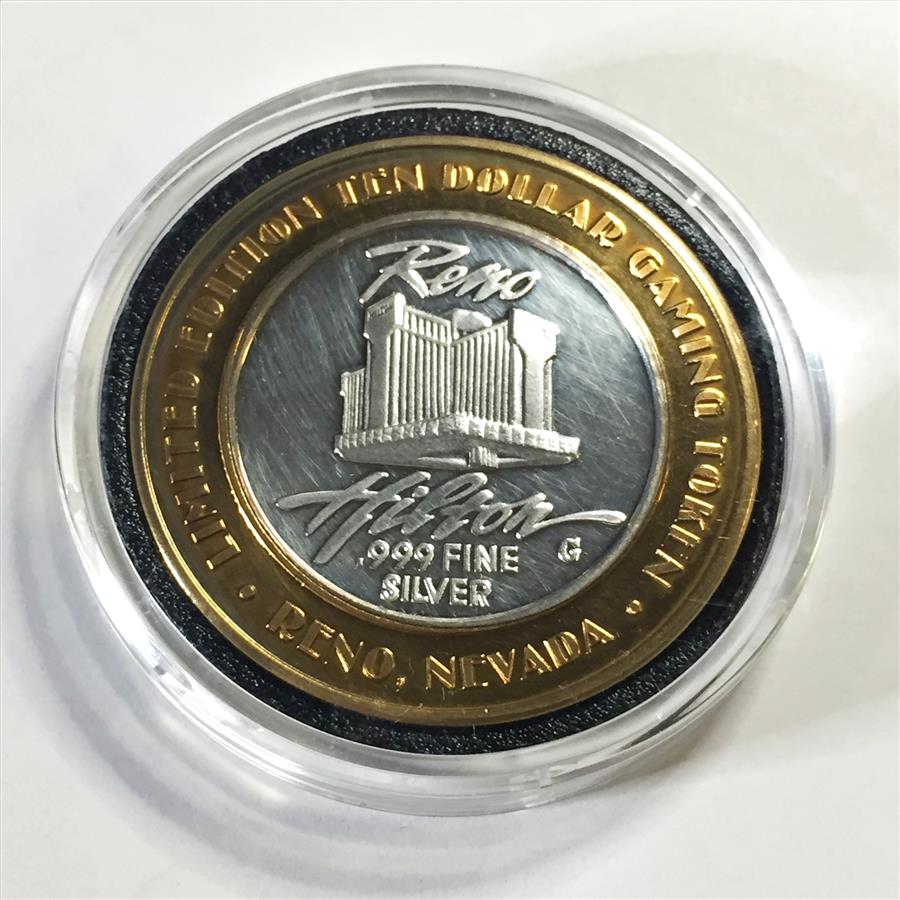 SILVER STRIKE*The Hilton; Reno, NV $10 Proof Silver Gaming Token ...