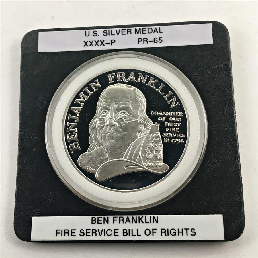 US Proof Silver Medal*Ben Franklin-Fire Service Bill of Rights*DCAM*In ...