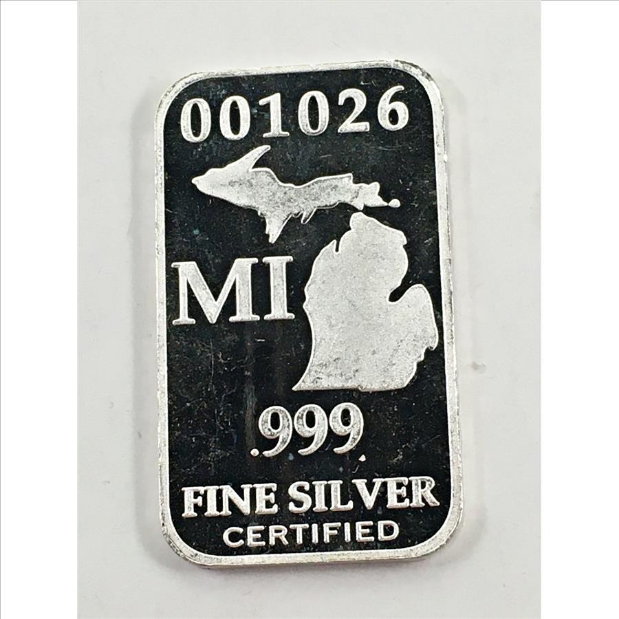 US State of Michigan Silver Bar*Full Troy Oz.*.999 Fine Certified ...