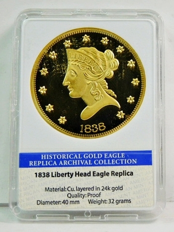 1838 $10 Liberty Head Eagle Replica - Layered in 24K Gold - From the ...