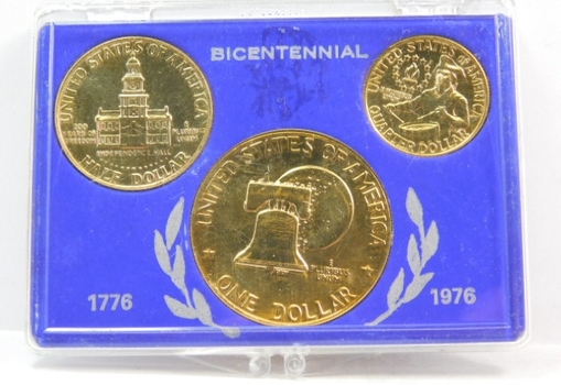 3 Piece 24K Gold Layered Bicentennial Coin Set-1776-1976 Ike Dollar ...