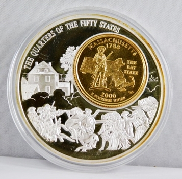 24K Gold Layered 2000 Massachusetts State Commemorative State Quarter ...