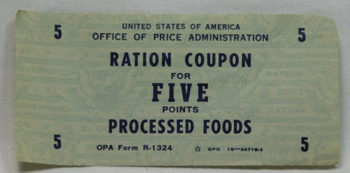 Vintage WWII Ration Coupon - Five Points - Processed Foods - United ...
