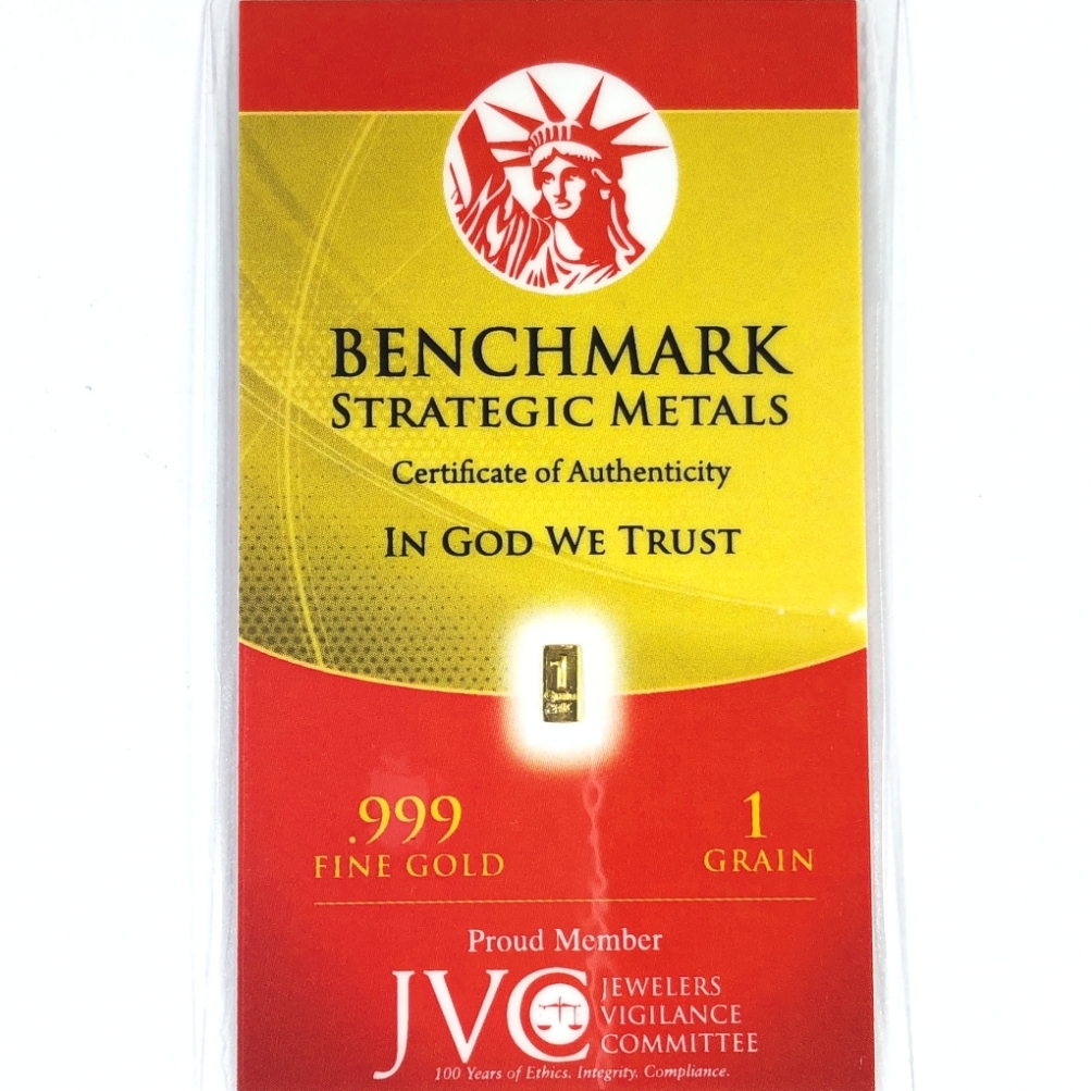 1 Grain .999 Fine Gold*Benchmark Strategic Metals COA*Liberty*In God We ...