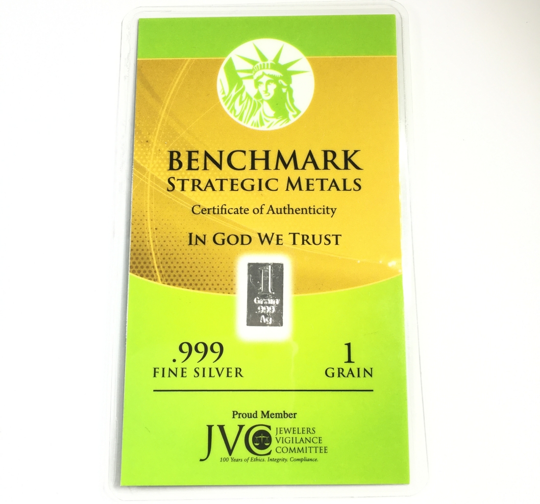 1 Grain .999 Fine Silver Bar*BENCHMARK Strategic Metals*In Sealed Card ...