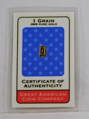 1 Grain .999 Pure Gold Bar*Certificate of Authenticity from Great ...