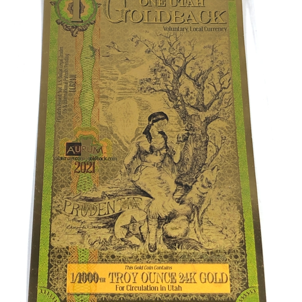1 Utah Goldback*1/1000 Troy Ounce of 24K Gold*For Circulation in Utah ...