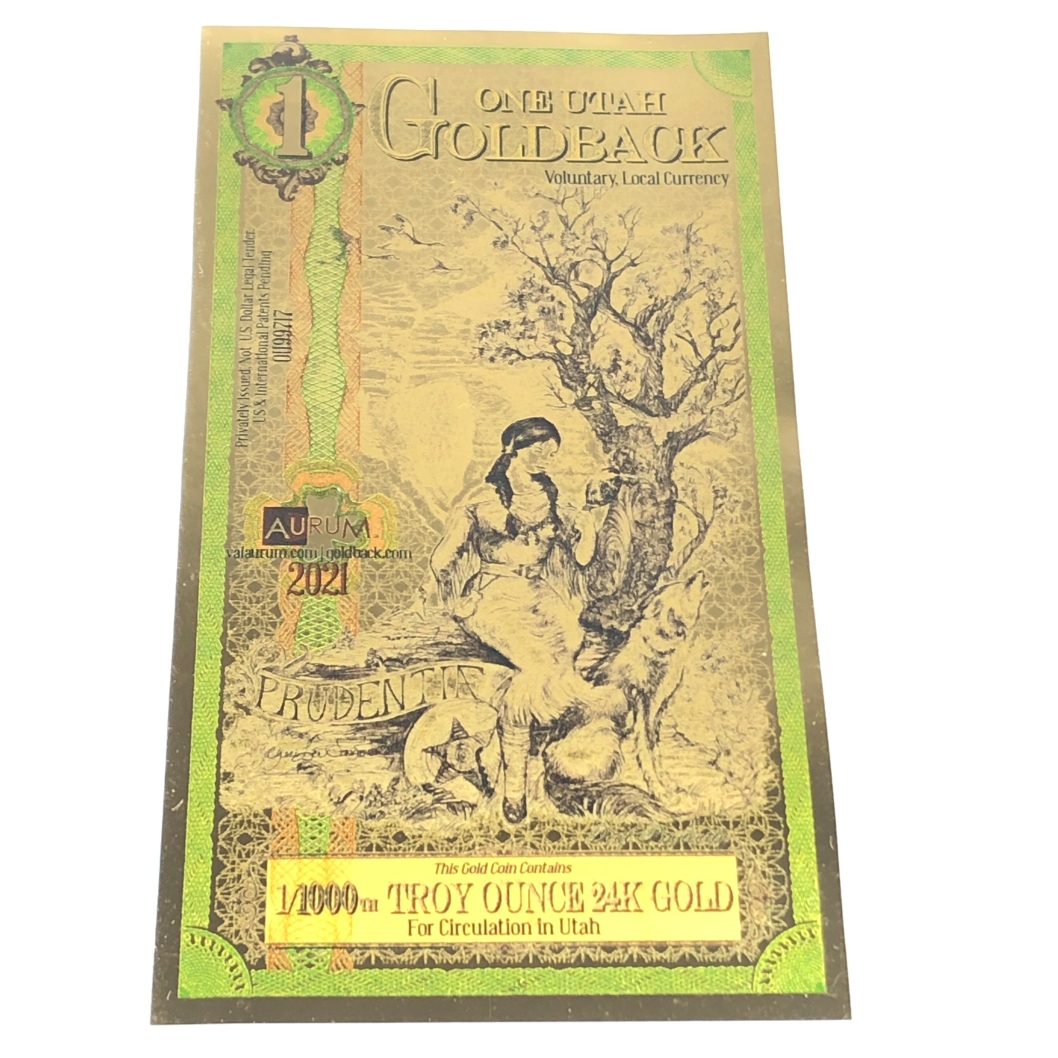 1 Utah Goldback*1/1000 Troy Ounce of 24K Gold*For Circulation in Utah ...