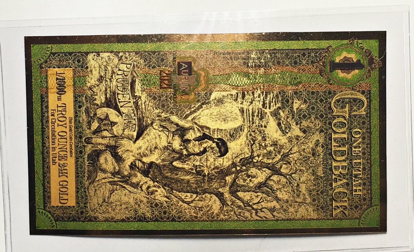 1 Utah Goldback*1/1000 Troy Ounce of 24K Gold*For Circulation in Utah ...