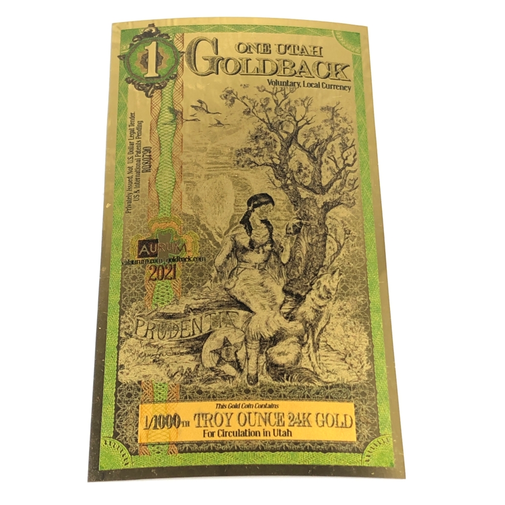 1 Utah Goldback*1/1000 Troy Ounce of 24K Gold*For Circulation in Utah ...